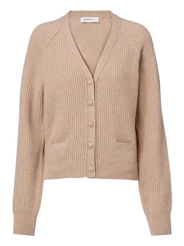 Victoria Beckham Ribbed-knit Wool And Cashmere Cardigan - Beige