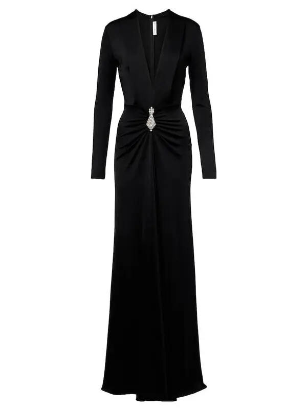Victoria Beckham Embellished Gathered Crêpe Gown - Black