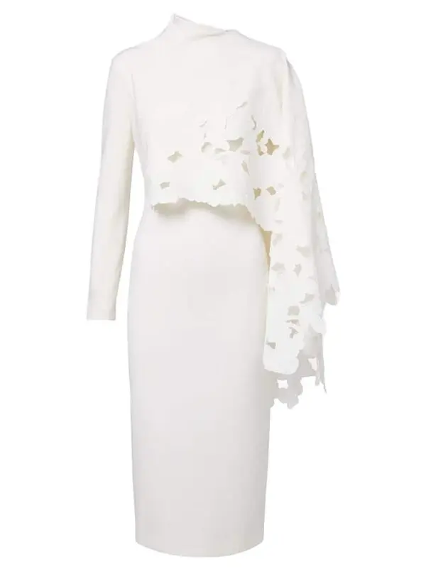Oscar De La Renta Cape-detail Wool-blend Midi Dress - White