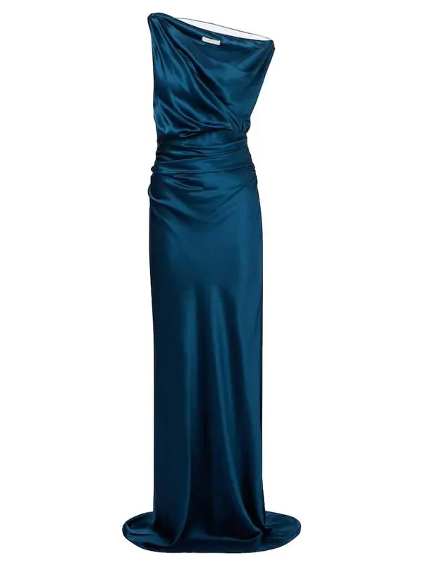 THE SEI Draped Silk Satin Gown - Blue