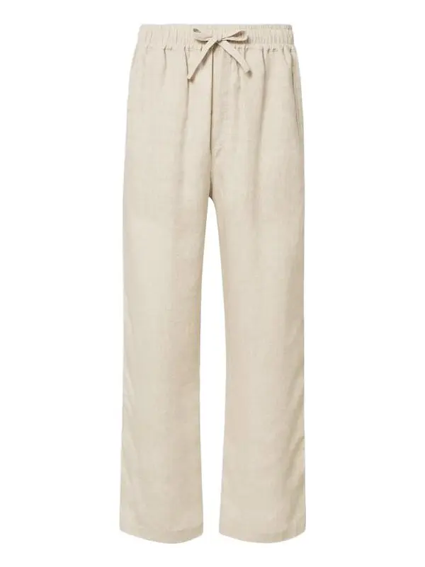 SAMAN AMEL Linen Wide-leg Trousers - Beige