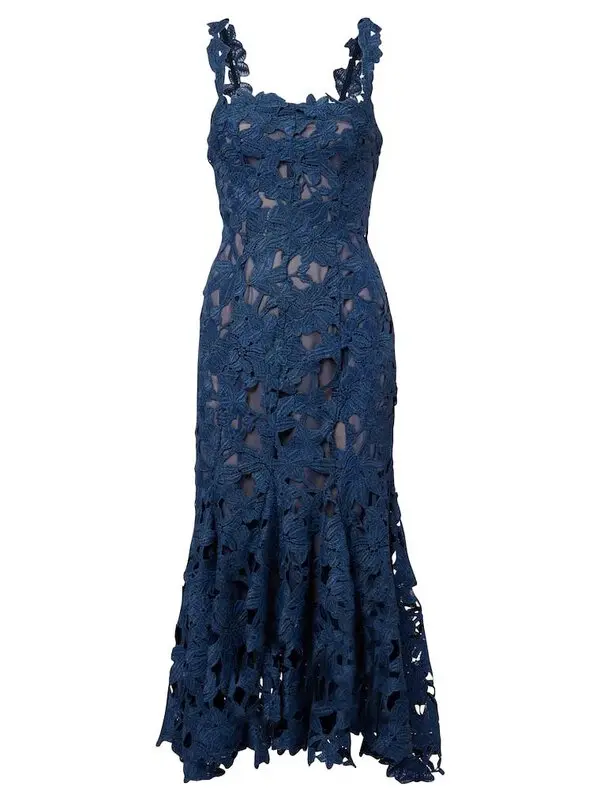 Oscar De La Renta Guipure Lace Midi Dress - Blue