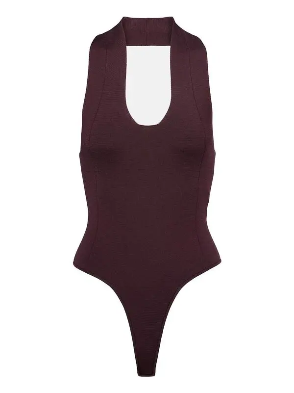 Khaite Toto Knitted Open-back Bodysuit - Burgundy