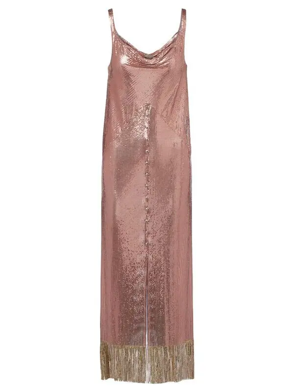 Rabanne Fringed Metallic Midi Dress - Pink