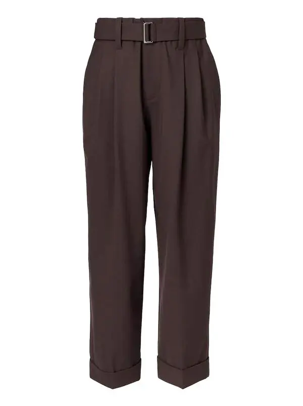 Brunello Cucinelli Belted Wool-blend Wide-leg Pants - Brown