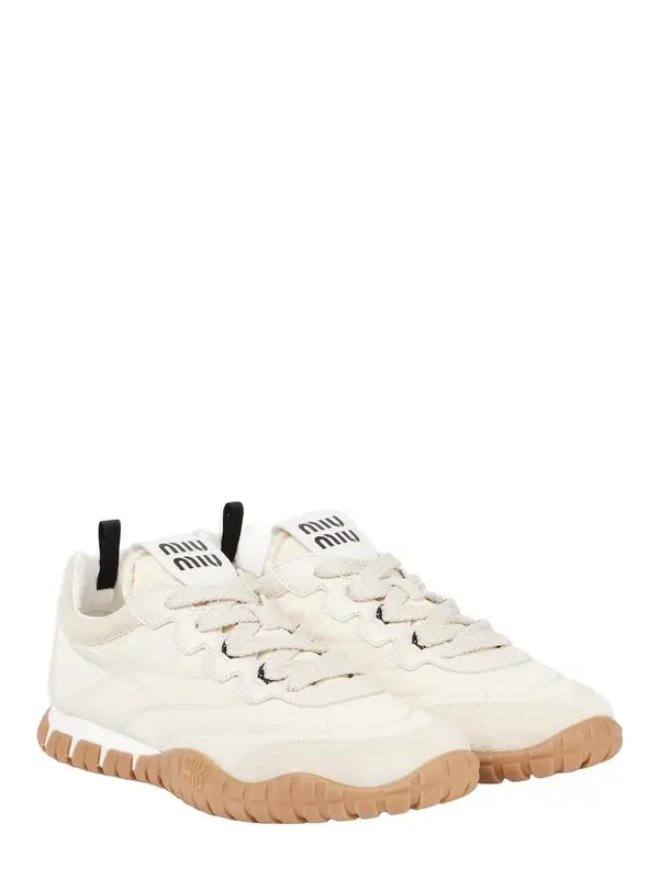 Miu Miu Tyre Suede-trimmed Sneakers - White