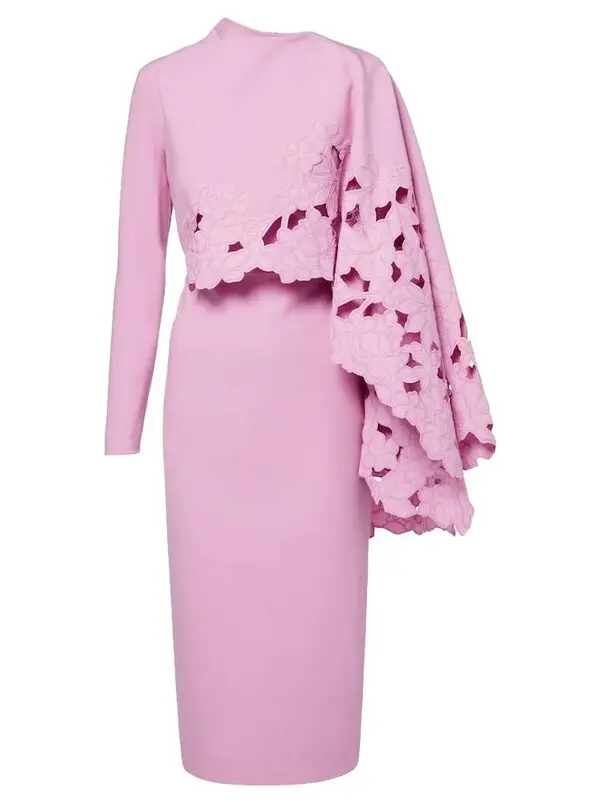 Oscar De La Renta Cape-detail Wool-blend Midi Dress - Purple