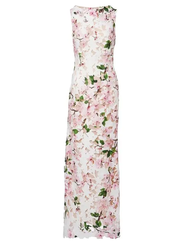 Oscar De La Renta Floral Guipure Lace Gown - Pink