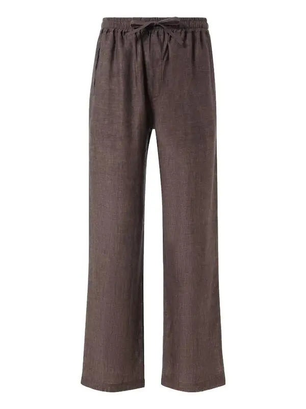 SAMAN AMEL Linen Wide-leg Trousers - Brown