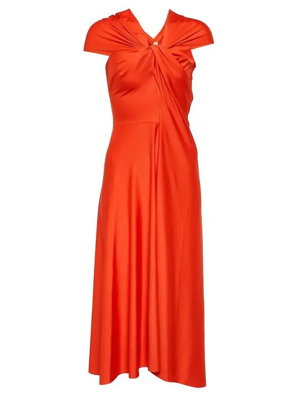 Victoria Beckham Draped Satin Midi Dress - Red
