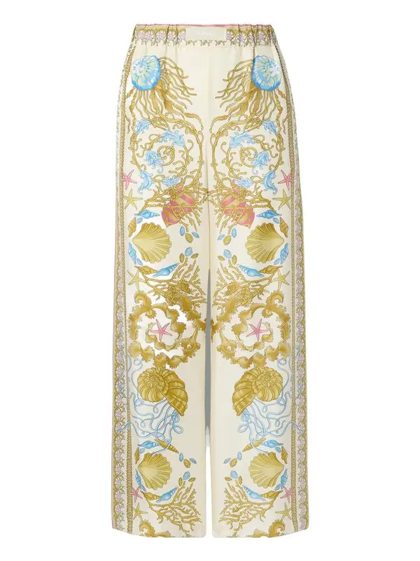 Versace Printed Silk-twill Wide-leg Pants - Yellow