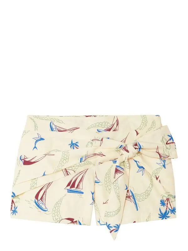 Rabanne Printed Cotton Shorts With Bow Detail - Neutrals