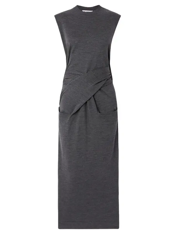 JIL SANDER Draped Merino Wool Maxi Dress - Gray