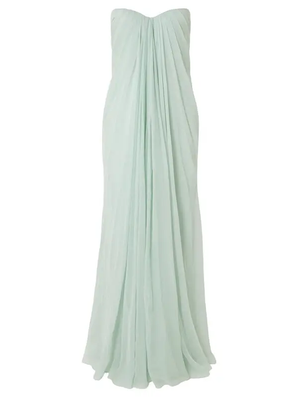 Alexander McQueen Strapless Draped Silk-chiffon Bustier Gown - Green