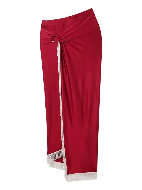 Rabanne Fringed Embellished Satin-jersey Midi Skirt - Red