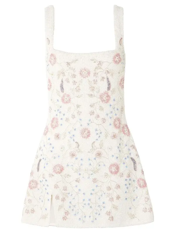 CLIO PEPPIATT Meadow Embellished Beaded Mini Dress - Neutrals