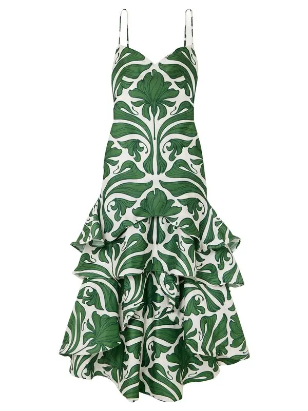 ANDRES OTALORA Arte Cubano Tiered Crepe Maxi Dress - Green