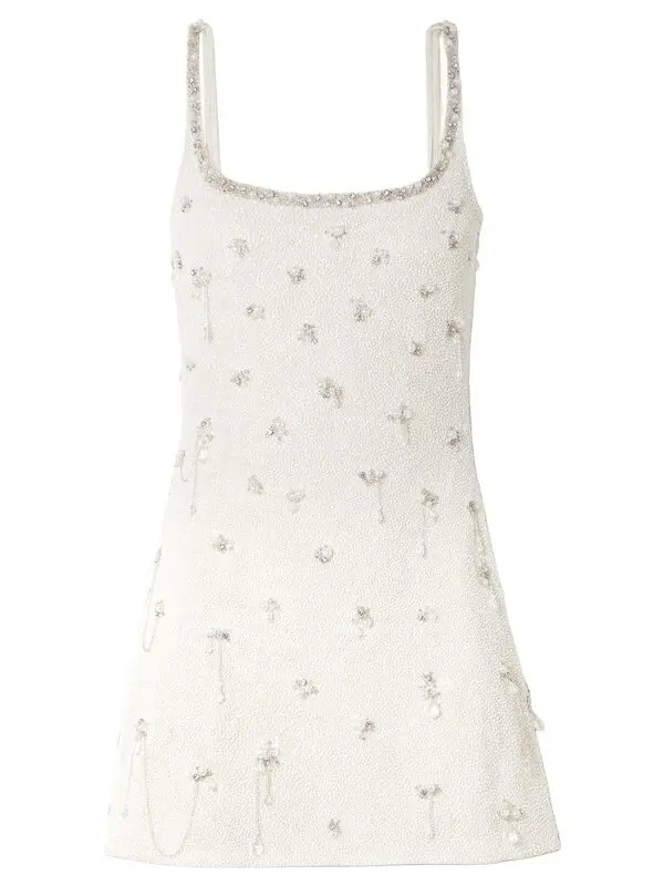 CLIO PEPPIATT Droplet Embellished Beaded Stretch-tulle Mini Dress - Ivory