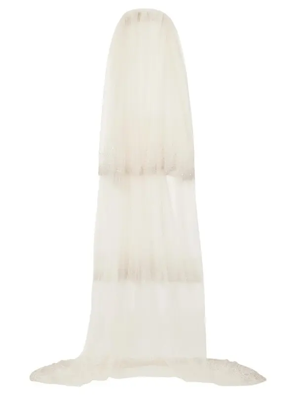 CLIO PEPPIATT Tiered Embellished Tulle Veil - Ivory