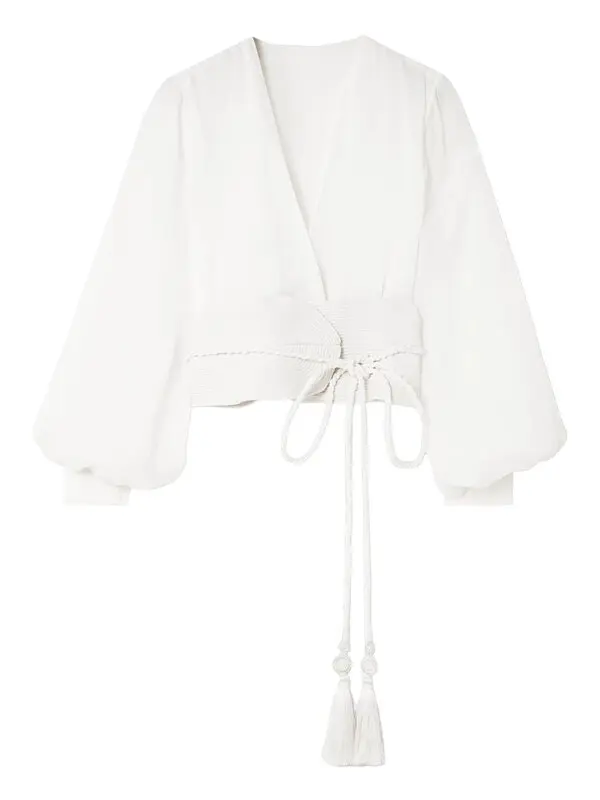 ANDRES OTALORA La Costa Braid-trimmed Linen Blouse - White