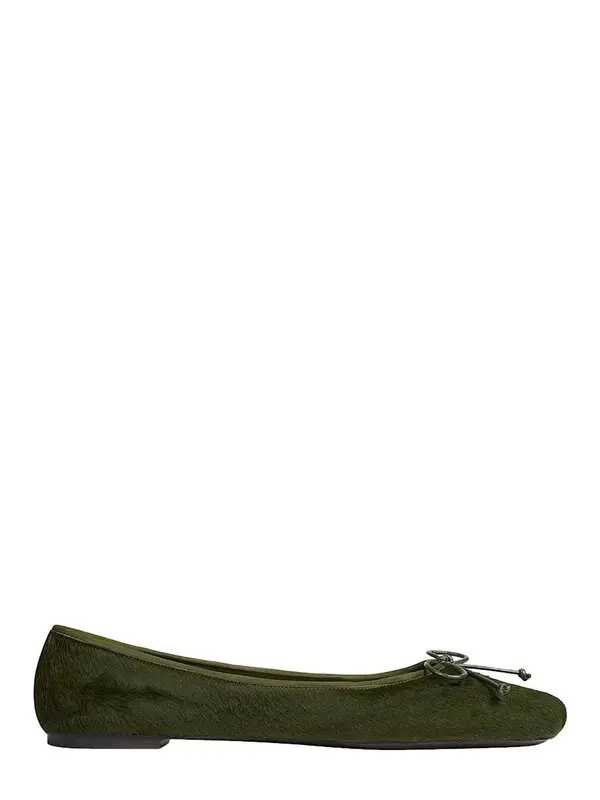 Khaite Charlotte Pony Hair Ballerina Flats - Racing Green