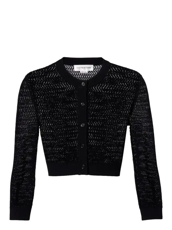 Victoria Beckham Pointelle Cropped Cardigan - Black
