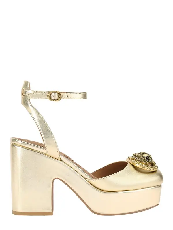 Kurt Geiger Leather Platform Block Heel Sandals - Gold