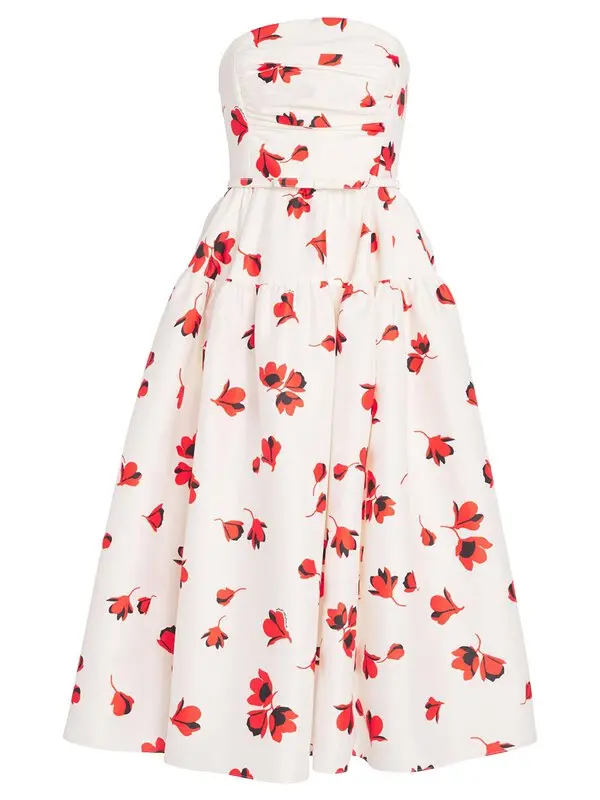 SELF-PORTRAIT Floral Strapless Midi Dress - White