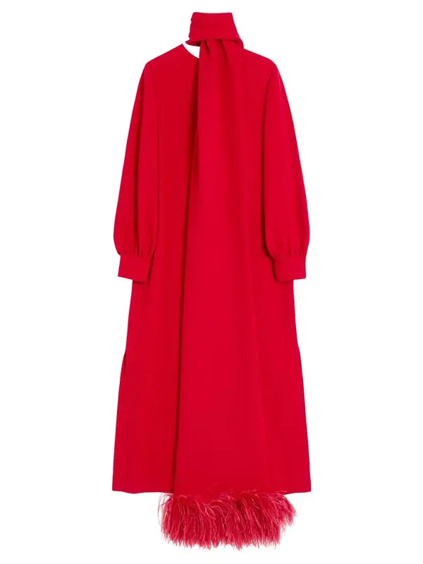 Valentino Garavani Silk Feather-trim Maxi Dress - Red
