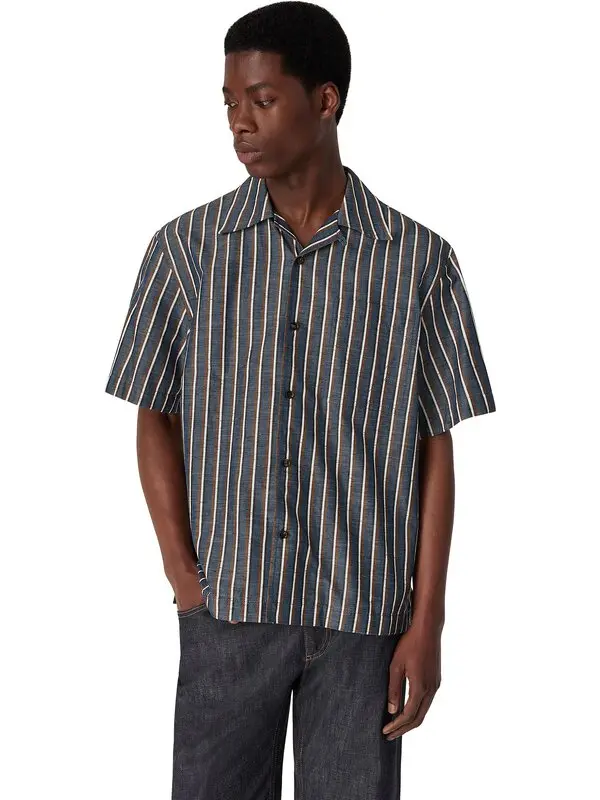 BOTTEGA  VENETA Stripe Cotton And Linen Shirt - Blue/khaki/black