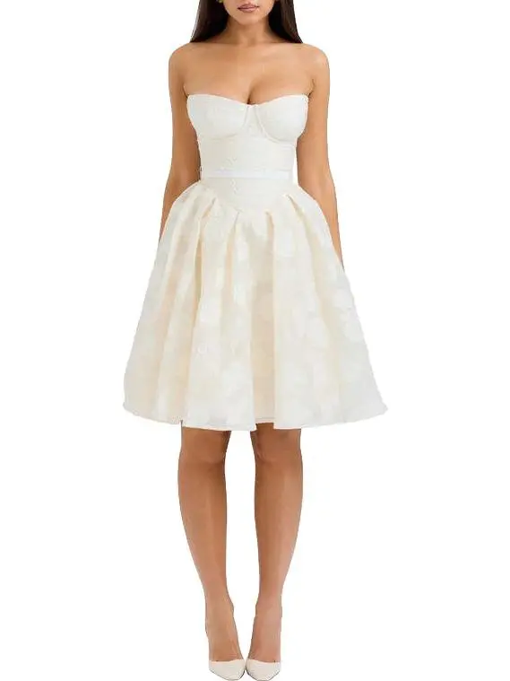 House Of Cb Strapless Floral Appliqué Mini Dress - Cream
