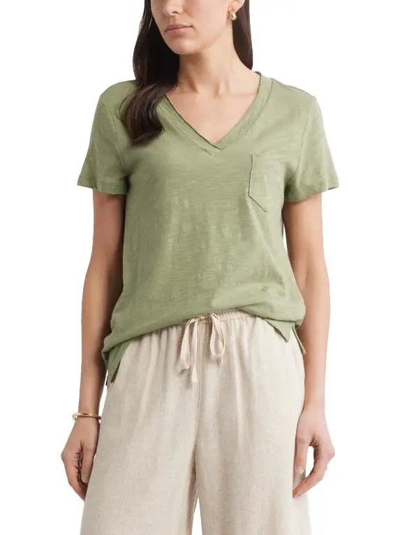 Caslon Cotton & Modal V-neck T-shirt - Olive Acorn