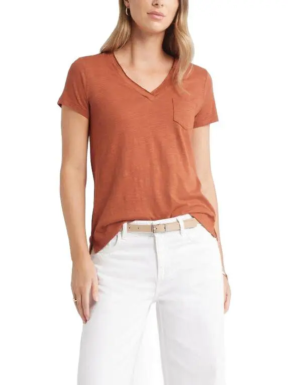 Caslon Cotton & Modal V-neck T-shirt - Rust Sequoia