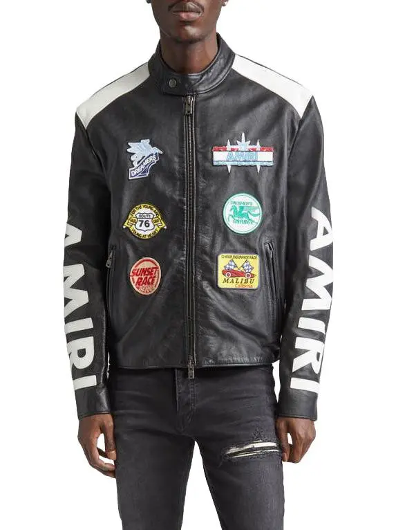 Amiri Patches Leather Racer Jacket - Black