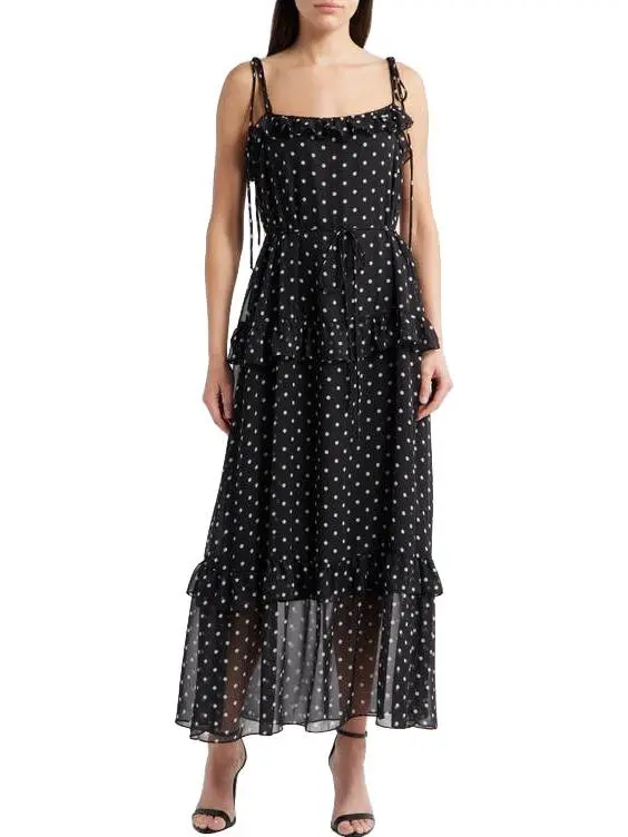 Julia Jordan Polka Dot Tiered Maxi Dress - Black/ Whit