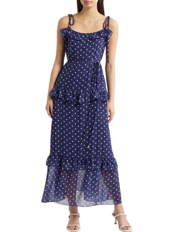 Julia Jordan Polka Dot Tiered Maxi Dress - Navy Ivory