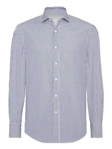 Brunello Cucinelli Striped Poplin Shirt - Navy Blue