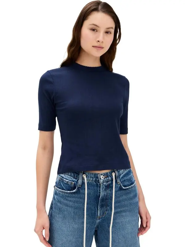 LE BOP Ada Pointelle Tee - Navy