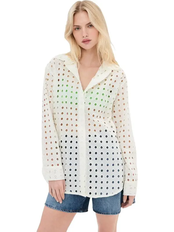 LE BOP Cecilia Long Sleeve Button-down Shirt - Ivory Eyelet