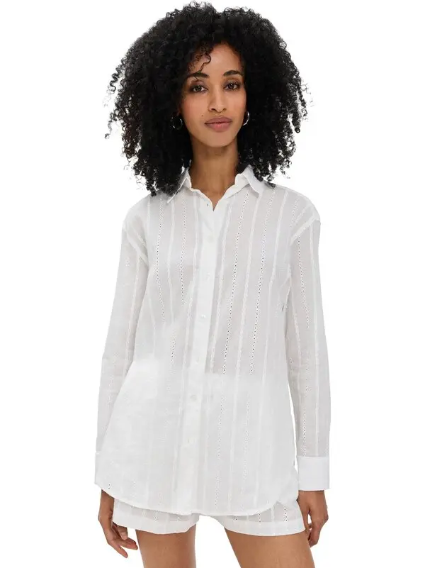 LE BOP Cecilia Long Sleeve Button-down Shirt - White