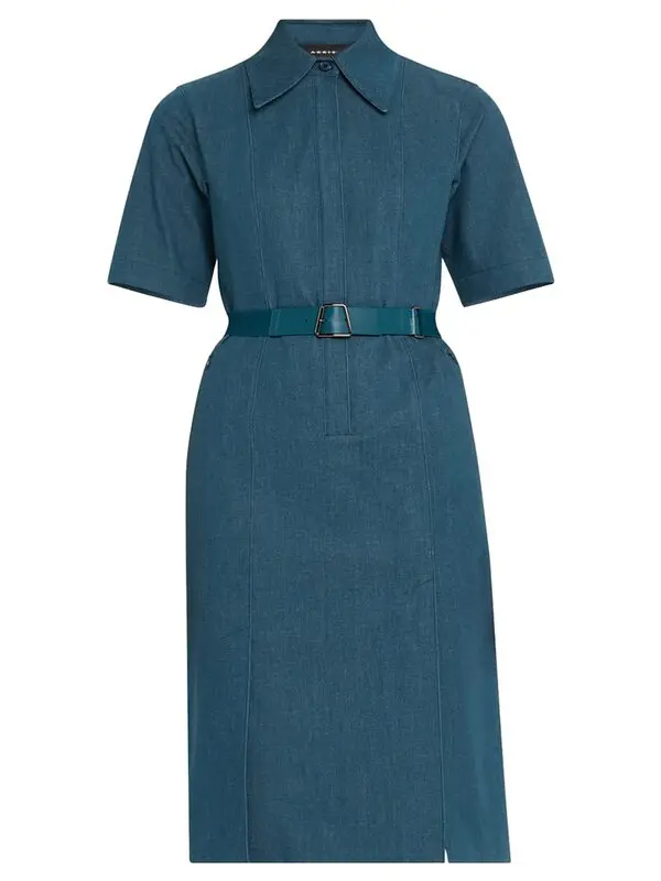 Akris Belted Stretch Cotton Denim Shirtdress - River Green