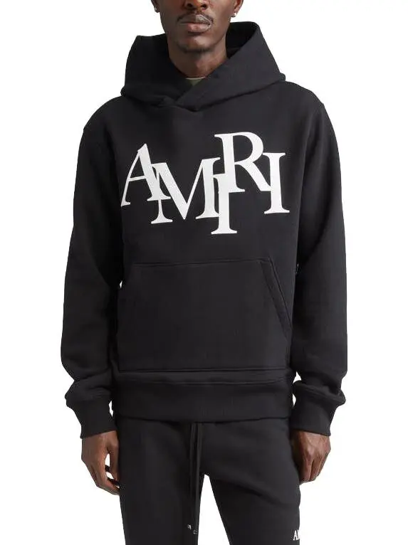 Amiri Staggered Logo Graphic Hoodie - Black