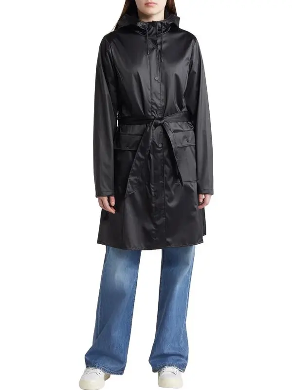 Rains Curve Waterproof Belted Jacket - Black Grain