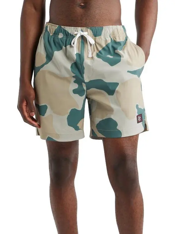 DARK SEAS Stretch Drawstring Shorts - Green/ Beige Camo