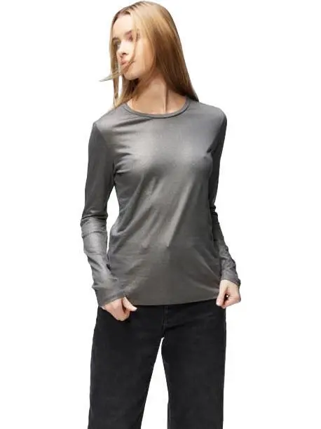 Majestic Filatures Lyocell Cotton Metallic Long Sleeve Crewneck - Carbone
