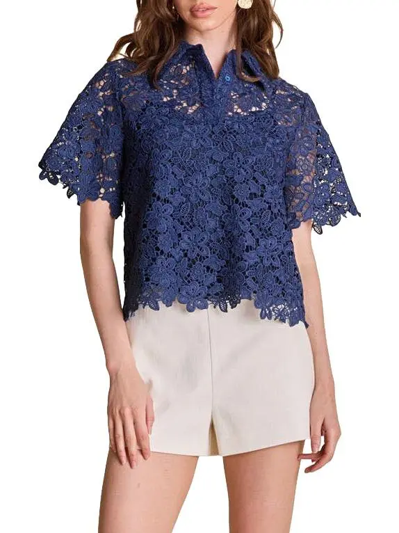 Endless Rose Lace Collar Shirt - Navy