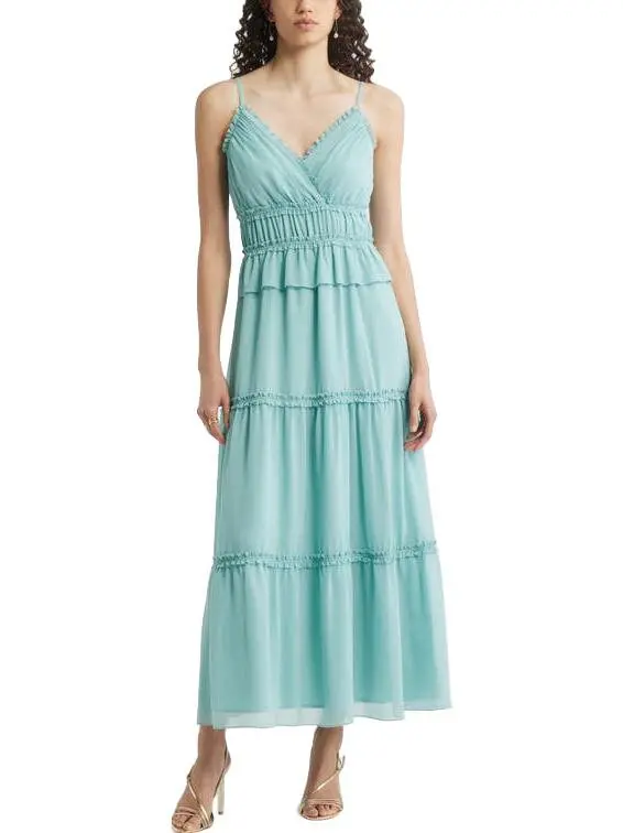 Chelsea28 Micro Ruffle Peplum Maxi Dress - Teal Aquifer