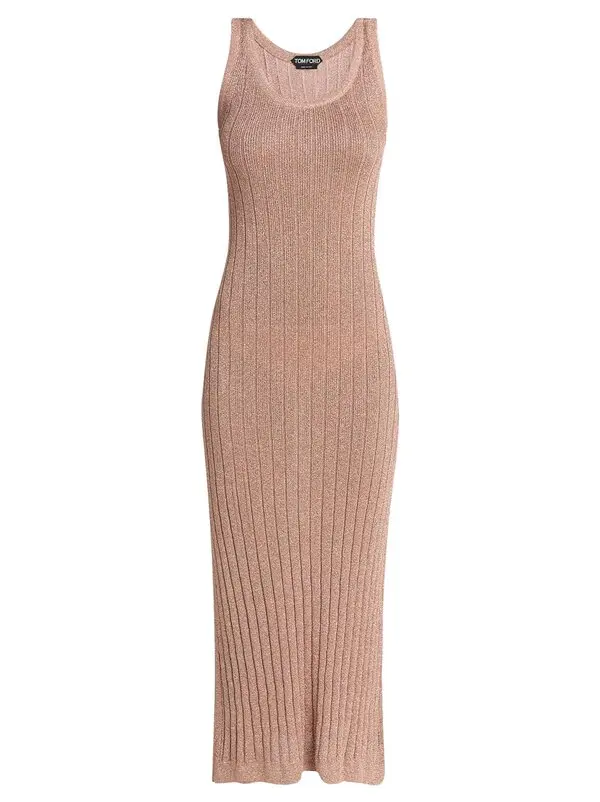 TOM FORD Metallic Rib Knit Midi Dress - Beige