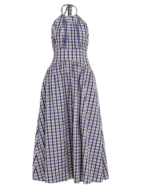 Rosie Assoulin In The Name Of Love Halter Midi Dress - Navy Check