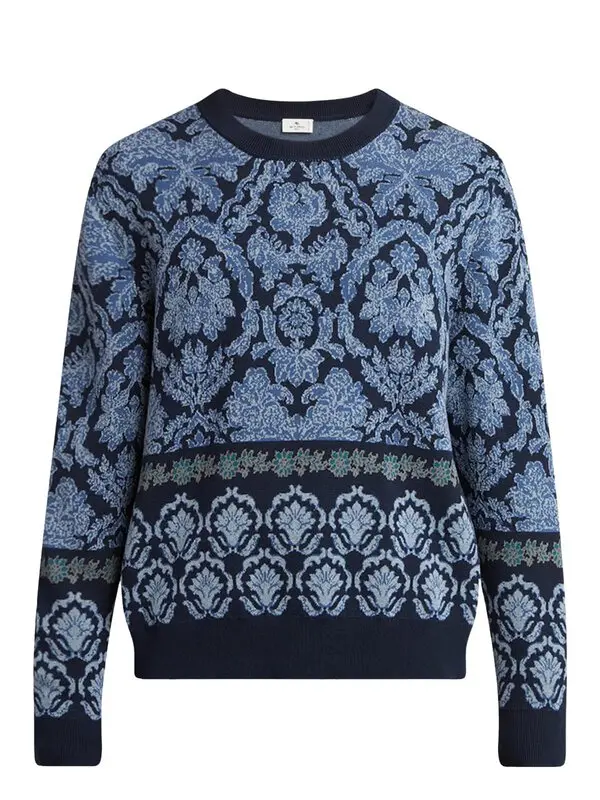 Etro Cotton Damask Jacquard Sweater - Multicolour On Blue
